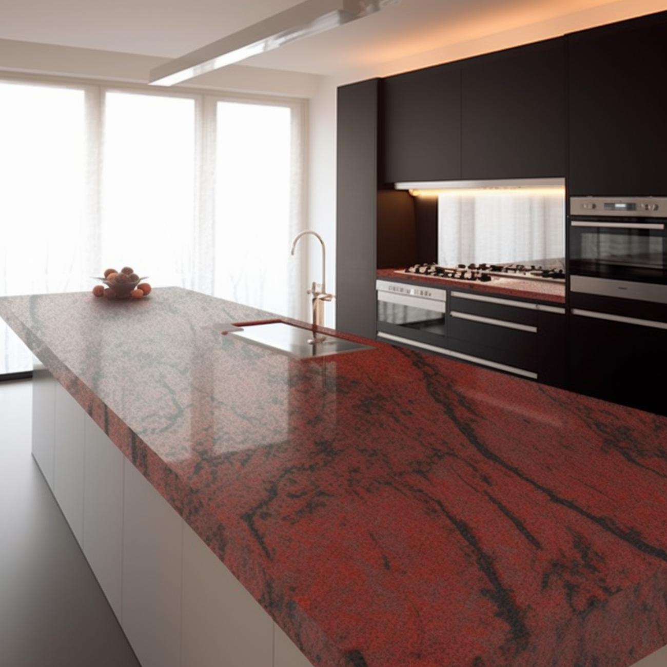 Plan de Travail en Granit Rouge “Dragon” - MEILLEUR PLAN CUISINE