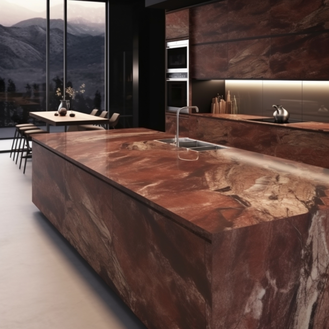 Ilot Central de Cuisine en Marbre Rouge “Jasper” - MEILLEUR PLAN CUISINE